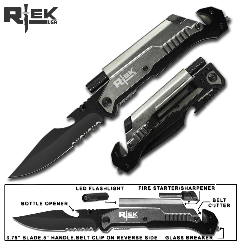RTEK 5" GREY TACTICAL ASSIST OPEN POCKET KNIFE WITH LED LIGHT – SPY ...