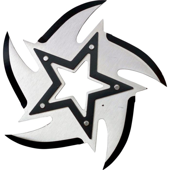 4" Chrome 5 point Stainless Steel throwing star with black star in mid ...